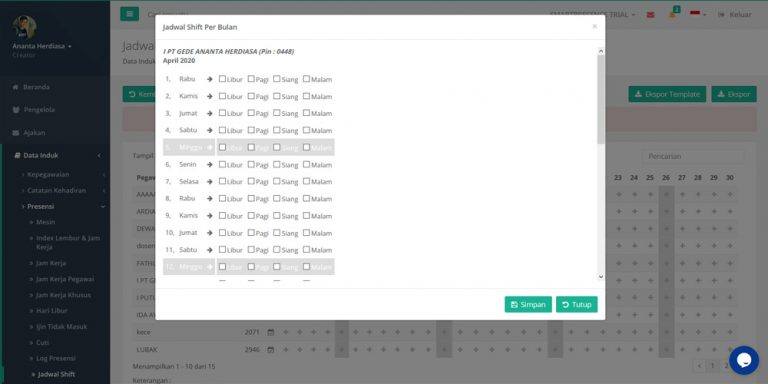 Input Jadwal dan Tukar Shift Melalui Dashboard - SmartPresence